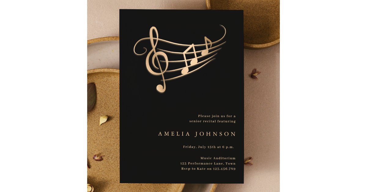 Gold Music Notes Classy Minimal Concert Invitation | Zazzle