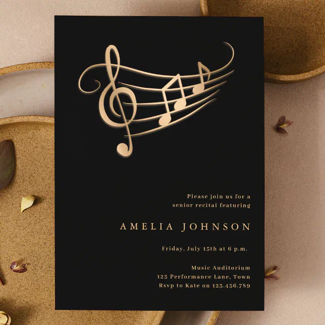 Gold Music Notes Classy Minimal Concert Invitation | Zazzle