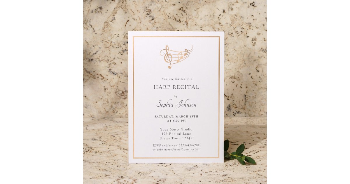 Gold Music Notes Concert Recital Invitation | Zazzle