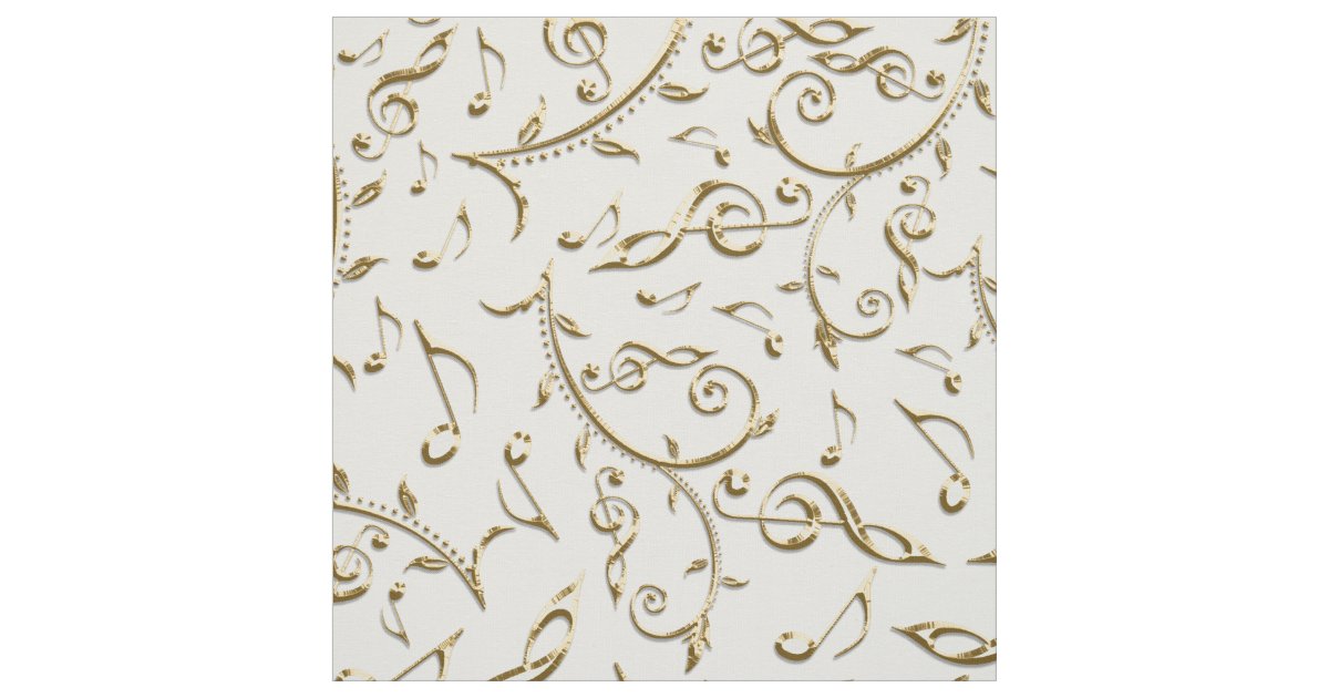 Gold Music Notes On White or Any Color Fabric | Zazzle