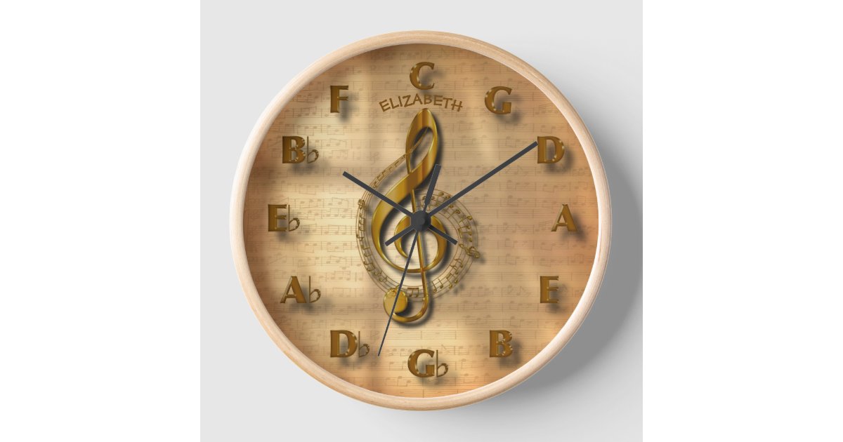 Gold Music Treble Clef Clock With Circle Of Fifths | Zazzle