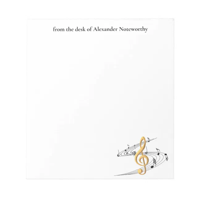 Gold Music Treble Clef Personalized Notepad | Zazzle