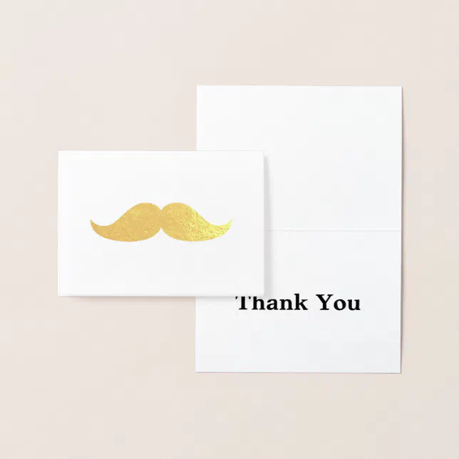 Gold Mustache Thank You Foil Card | Zazzle