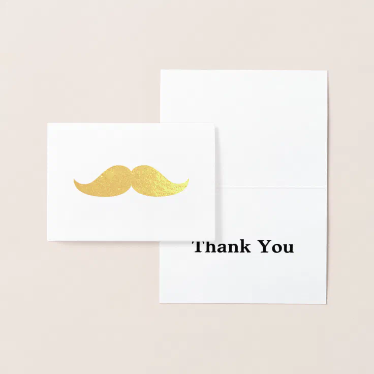 Gold Mustache Thank You Foil Card | Zazzle