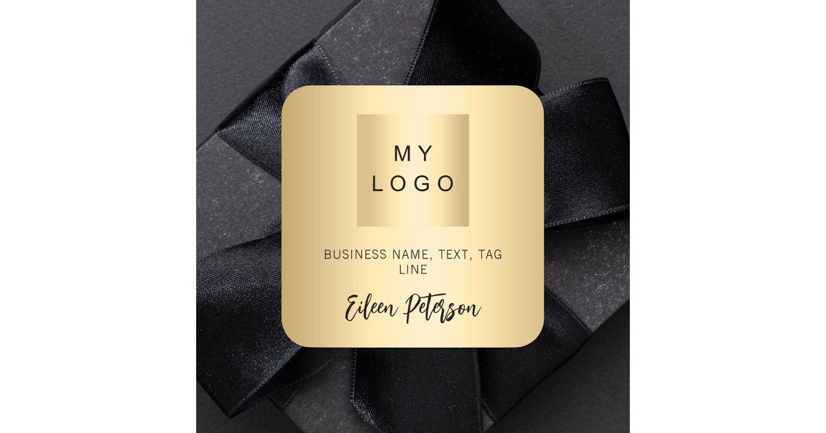 Gold name signature business logo square sticker | Zazzle