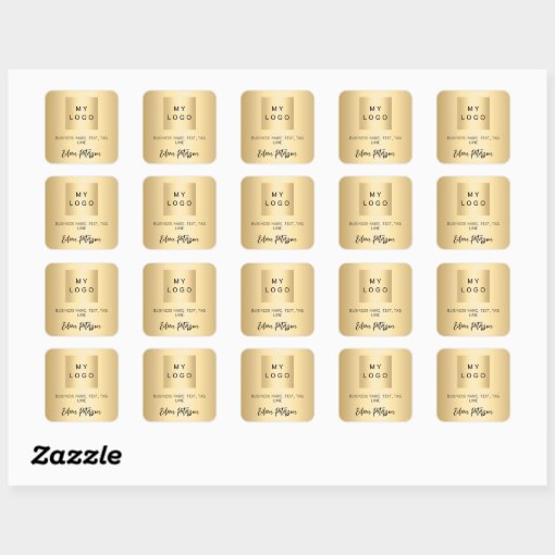 Gold name signature business logo square sticker | Zazzle