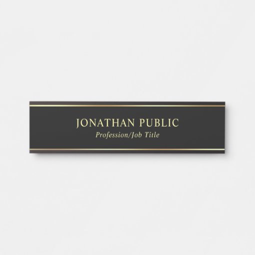 Gold Name Text Modern Elegant Black Template Door Sign | Zazzle