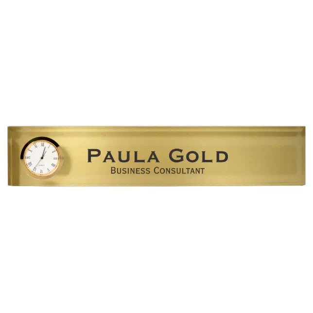 Gold Nameplate with Clock | Zazzle