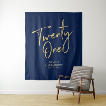 Gold & Navy Blue 21st Birthday Party Backdrop | Zazzle
