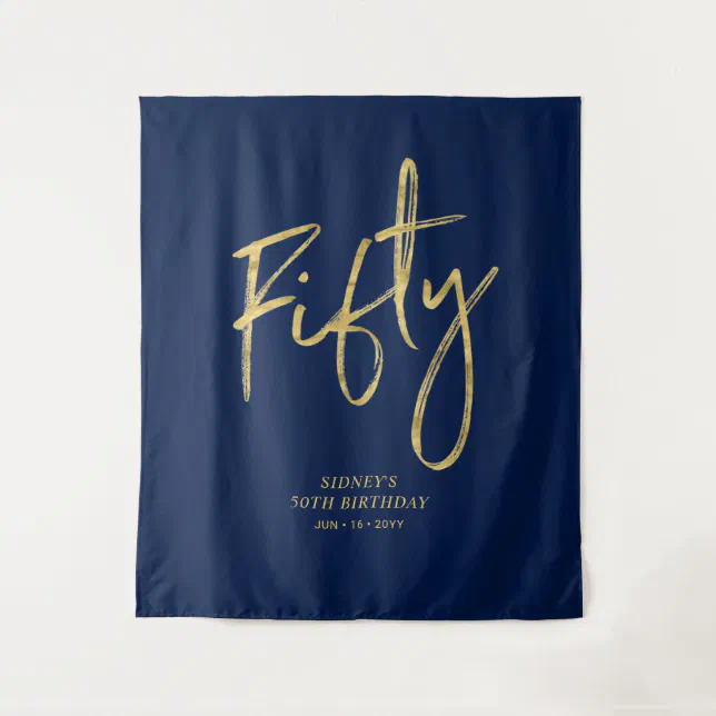 Gold & Navy Blue 50th Birthday Party Backdrop | Zazzle