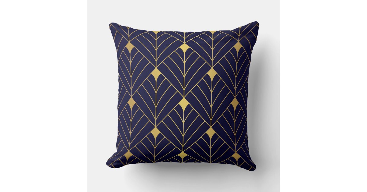 Gold Navy Blue Art Deco Diamond Pattern Throw Pillow | Zazzle