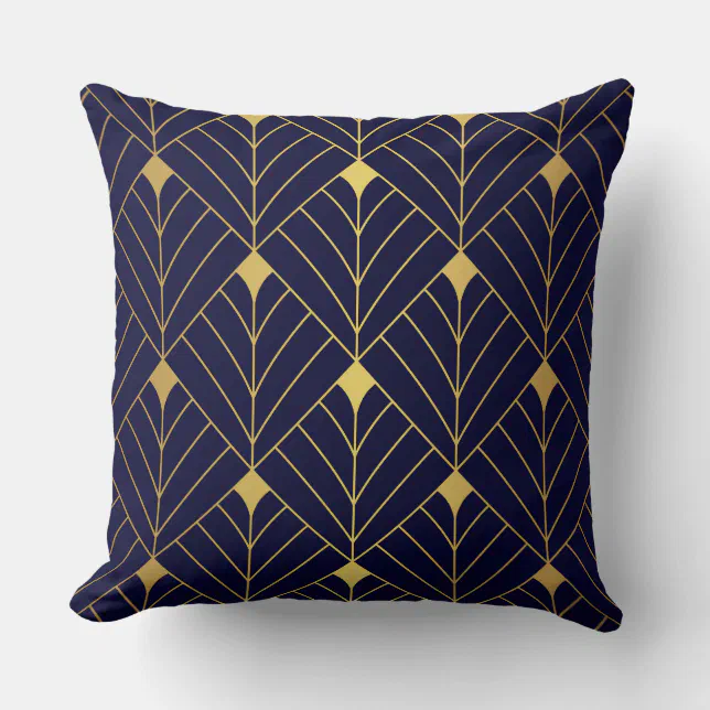 Gold Navy Blue Art Deco Diamond Pattern Throw Pillow | Zazzle