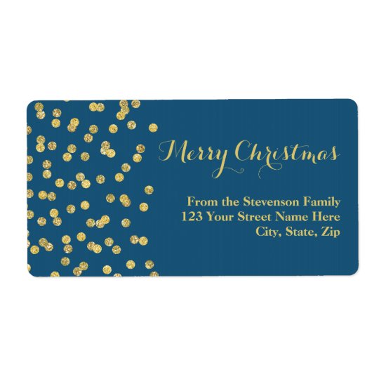 Gold Navy Blue Confetti Christmas Address Label | Zazzle.com