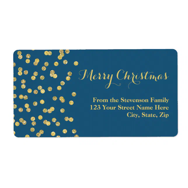 Gold Navy Blue Confetti Christmas Address Label | Zazzle