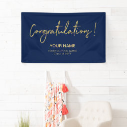 Gold & Navy Blue Congratulations! Graduation Party Banner | Zazzle