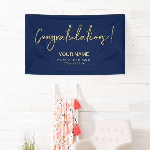 Gold & Navy Blue Congratulations! Graduation Party Banner | Zazzle