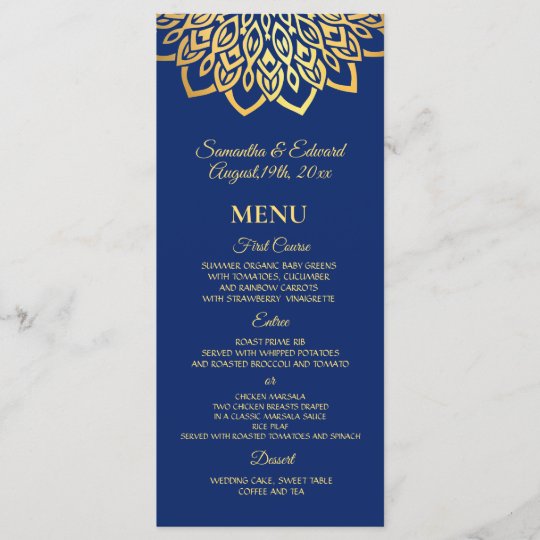 Gold Navy Blue Elegant Wedding Menu | Zazzle.com
