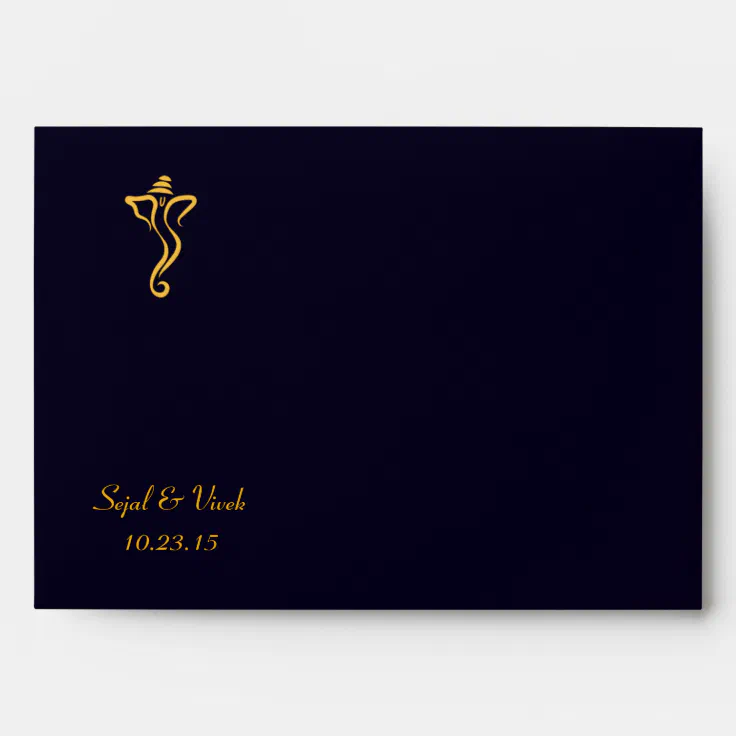 Gold Navy Blue Ganesh Hindu Indian Wedding Custom Envelope | Zazzle