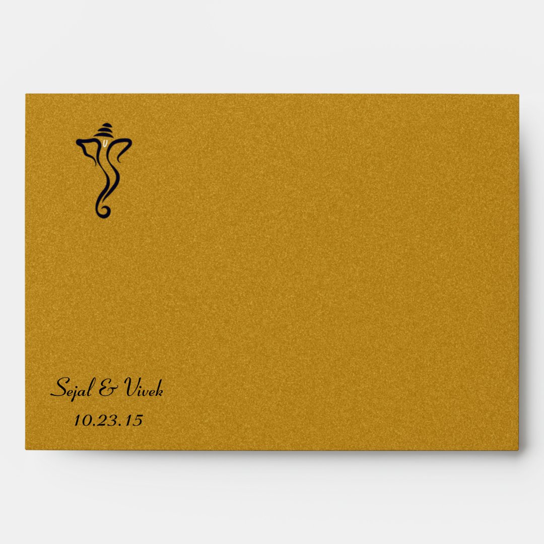 Gold Navy Blue Ganesh Hindu Indian Wedding Custom Envelope | Zazzle