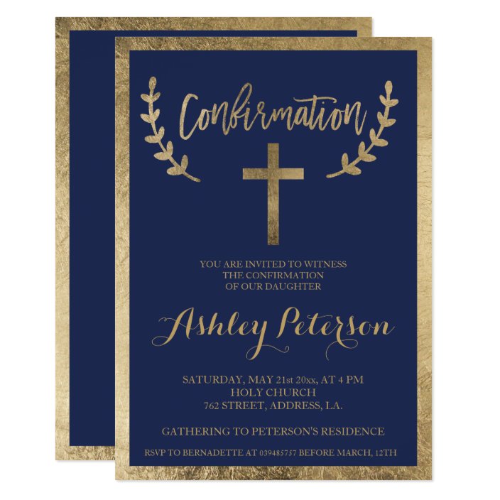 Gold navy blue typography border confirmation invitation | Zazzle.com