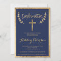 Gold navy blue typography border confirmation invitation | Zazzle