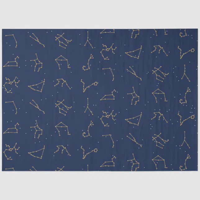 Gold & Navy Blue Zodiac Constellations Pattern Tissue Paper | Zazzle