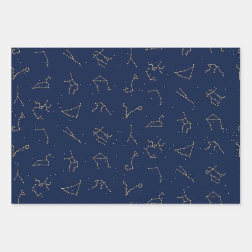 Gold & Navy Blue Zodiac Constellations Pattern Wrapping Paper Sheets ...