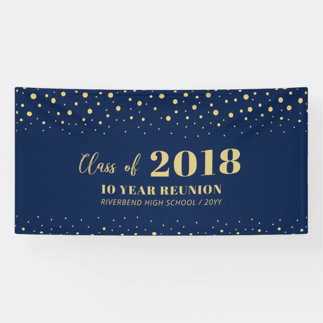Gold & Navy Confetti Class Reunion Party Welcome Banner | Zazzle
