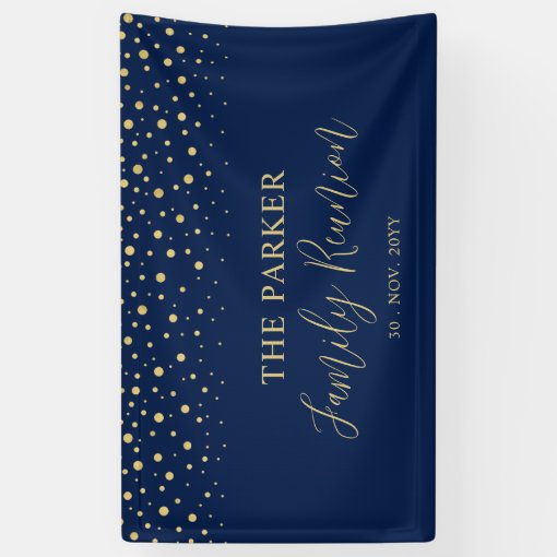 Gold & Navy Confetti Family Reunion Party Welcome Banner | Zazzle