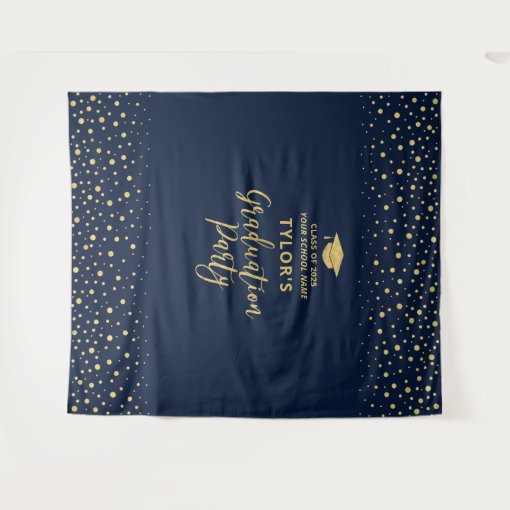 Gold & Navy Confetti | Graduation Party Backdrop | Zazzle