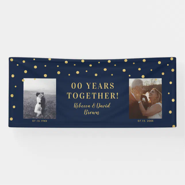 Gold & Navy | Wedding Anniversary Party Banner | Zazzle