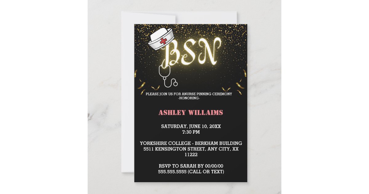 Gold Neon Nursing Pinning ceremony invitations | Zazzle