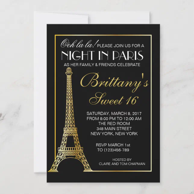Gold Night in Paris Sweet 16 Custom Invitation | Zazzle