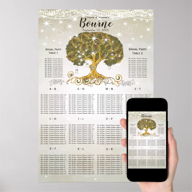 Gold Oak Tree Seating Chart | Zazzle