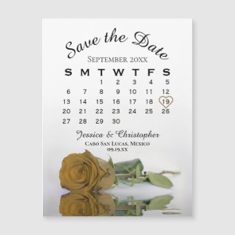 Gold Ochre Rose Save the Date Calendar Magnet | Zazzle