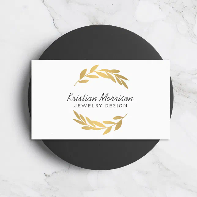 Gold Olive Branch Wreath Logo Business Card | Zazzle