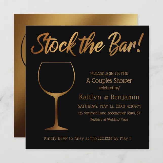 Gold Ombre & Black Stock the Bar Couples Shower Invitation | Zazzle