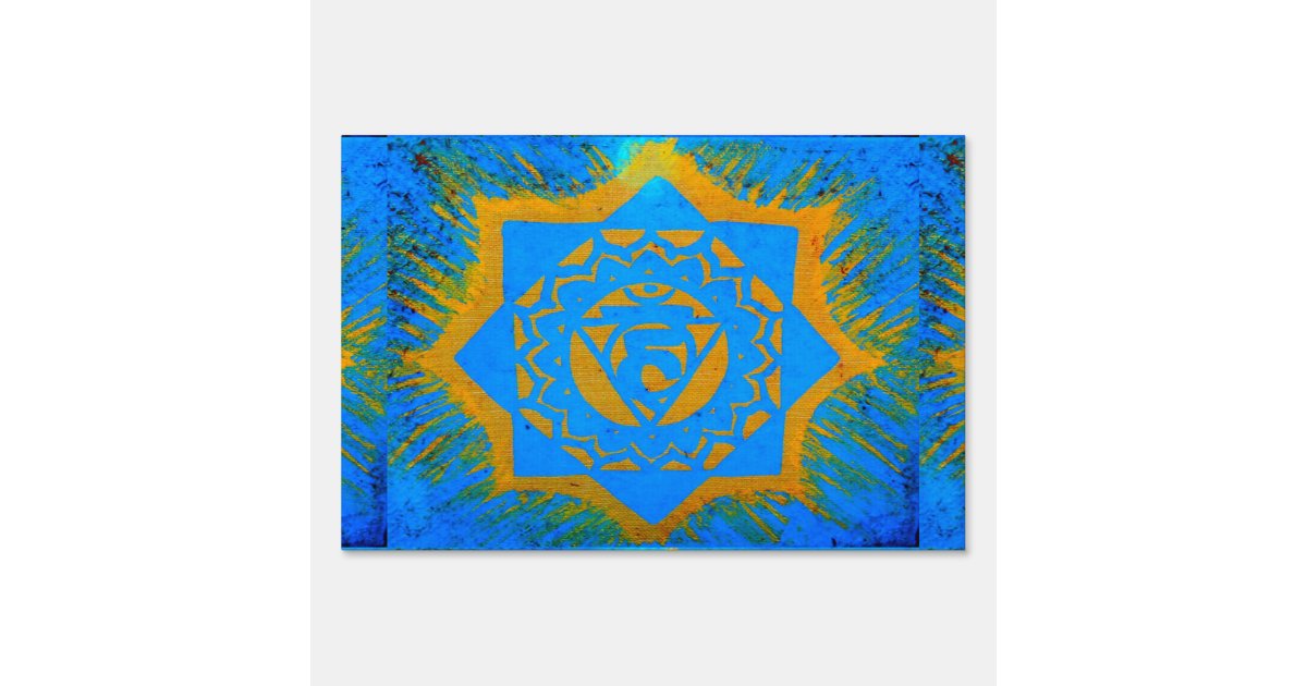 gold on blue tantric symbol yard sign | Zazzle