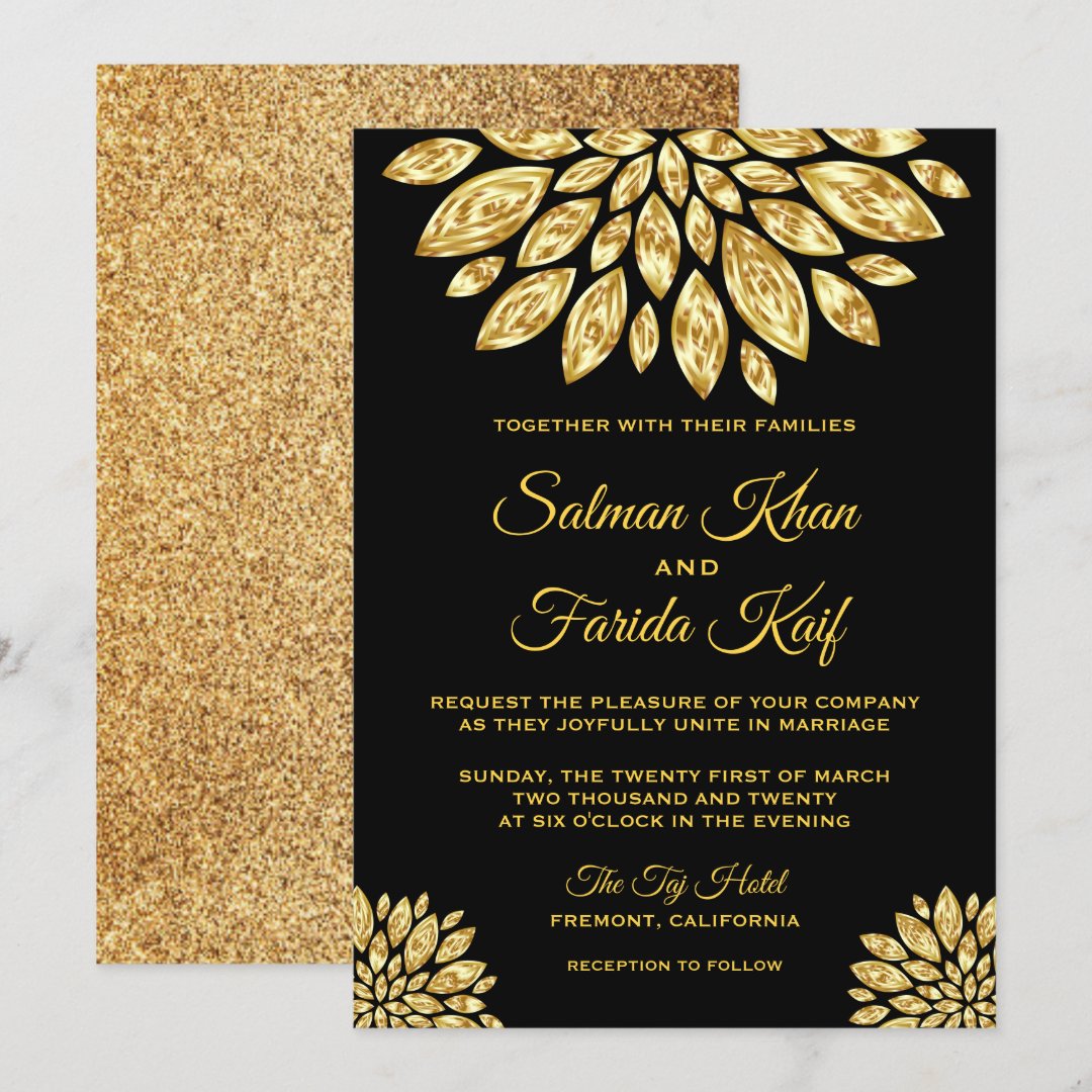 Gold Ornamental Metallic Flower Wedding Invitation | Zazzle