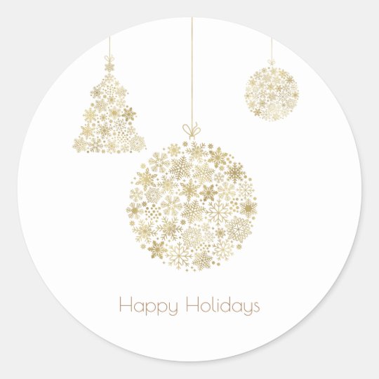 Gold Ornaments Christmas Holiday Party Favor Classic Round Sticker ...