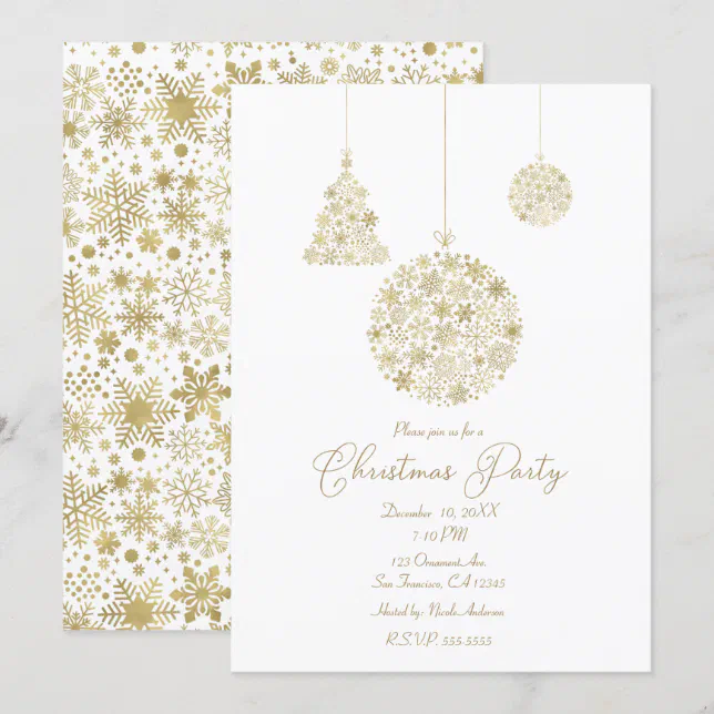 Gold Ornaments Christmas Holiday Party Invitation | Zazzle