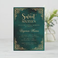 Gold Ornate Border Green Sweet Sixteen 16 Birthday Invitation | Zazzle