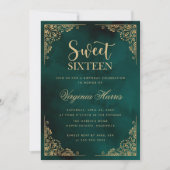 Gold Ornate Border Green Sweet Sixteen 16 Birthday Invitation | Zazzle
