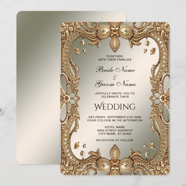Gold Ornate Frame Wedding Invitation | Zazzle