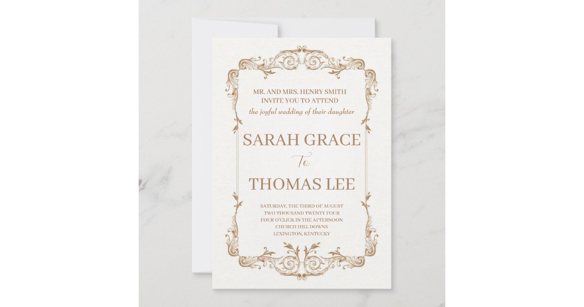 Gold Ornate Frame Wedding Invitation | Zazzle
