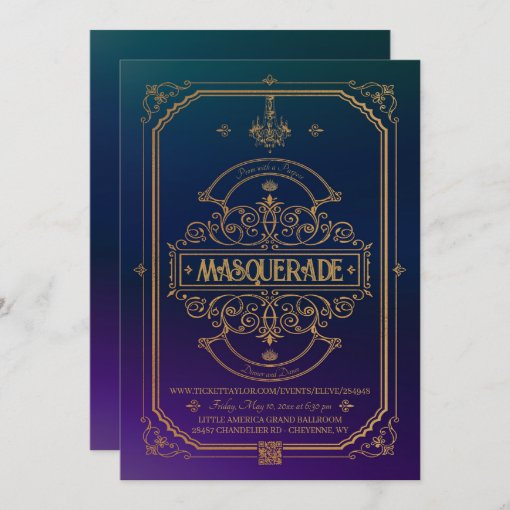 Gold Ornate Masquerade Prom Invitation | Zazzle