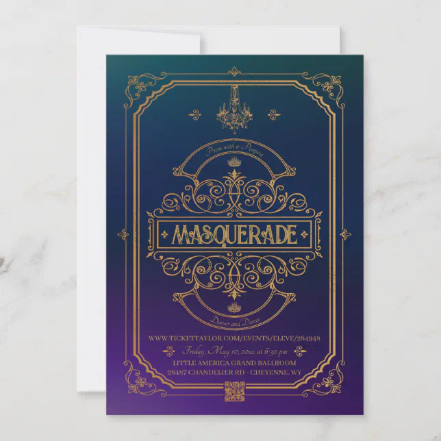 Gold Ornate Masquerade Prom Invitation | Zazzle