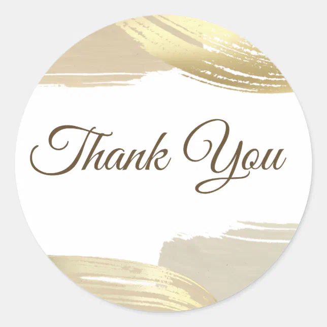 Gold Paint Brush Strokes Thank you Classic Round Sticker | Zazzle