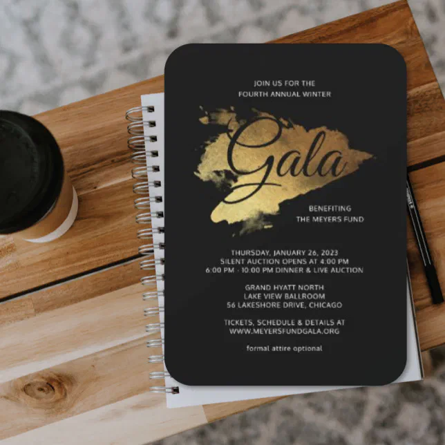 Gold Paint Modern Art Gala Invitation | Zazzle