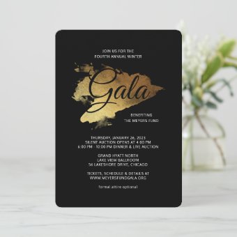 Gold Paint Modern Art Gala Invitation | Zazzle